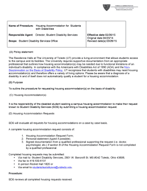 Fillable Online utoledo Housing Accommodation Request Form for Students ...