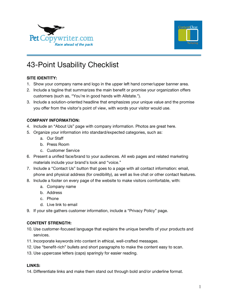 Fillable Online 43-Point Usability Checklist Fax Email Print - pdfFiller