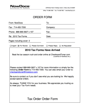 Fillable Online Tax Order Tax Order Order Form - ChecksAndTonercom Fax ...