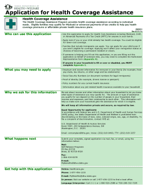 Fillable Online Application for Health Coverage Assistance - Health ...
