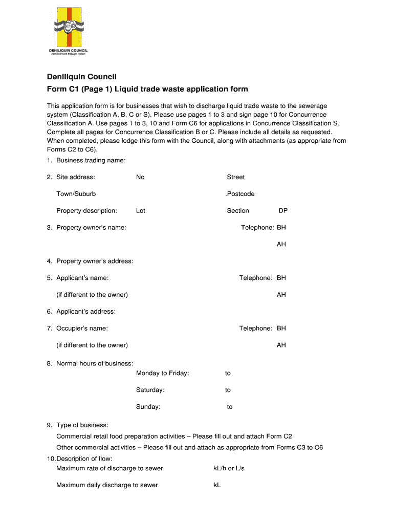 Fillable Online deniliquin nsw gov Deniliquin Council bForm C1b Page 1 ...