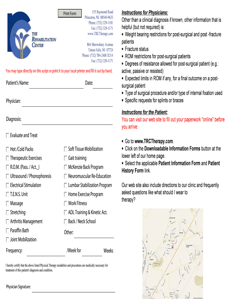 Fillable Online therehabilitationcenter 155 Raymond Road Instructions ...