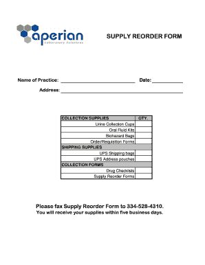Fillable Online SUPPLY REORDER FORM - Aperian Lab Solutions Fax Email ...