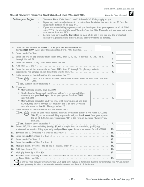 Fillable Online Form 1040 Lines 20a and 20b Social Security Benefits ...