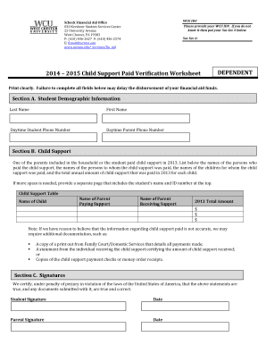 Fillable Online wcupa 2014 2015 Child Support Paid bVerification ...