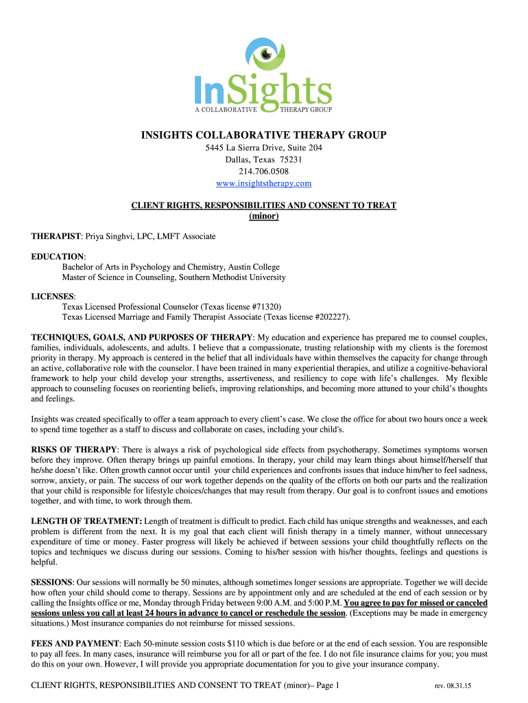 Fillable Online Client Rights, Responsibilities and Consent to ...