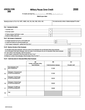 Fillable Online ARIZONA FORM 2000 Military Reuse Zone Credit 306 MM DD ...