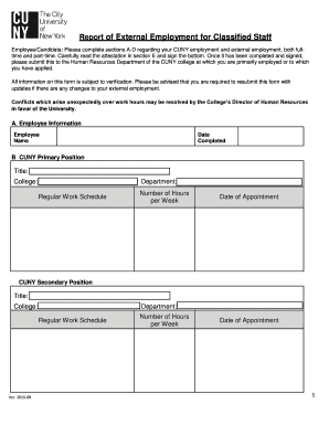 Fillable Online hunter cuny Report Of External bEmployment Formb ...