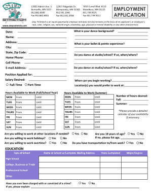 Fillable Online Employment application - Step 'N Stretch Fax Email ...