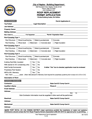 Fillable Online Roof replacement permit bapplicationb - Naples Fax ...