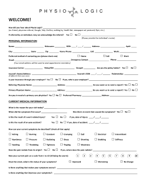 Fillable Online Physio Logic Medicine Patient Intake Form Fax Email ...