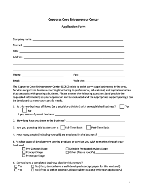 Fillable Online Copperas Cove Entrepreneur Center Application Form Fax ...