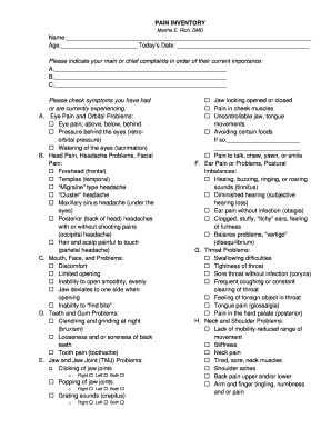 Fillable Online PAIN INVENTORY Name: Age: Today - Dr. Martha Rich Fax ...