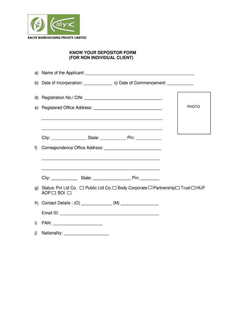 Fillable Online Kalyx KYD Non Individual - kalyxwarehousingcom Fax ...