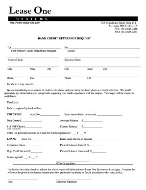 Fillable Online BANK CREDIT REFERENCE REQUEST - bLeaseb-bOneb Fax Email ...