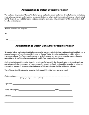 Fillable Online Authorization to Obtain Credit Information - bLeaseb ...