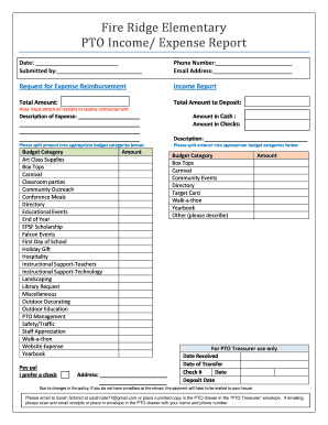 Fillable Online Fire Ridge Elementary PTO Income Expense Report Fax ...