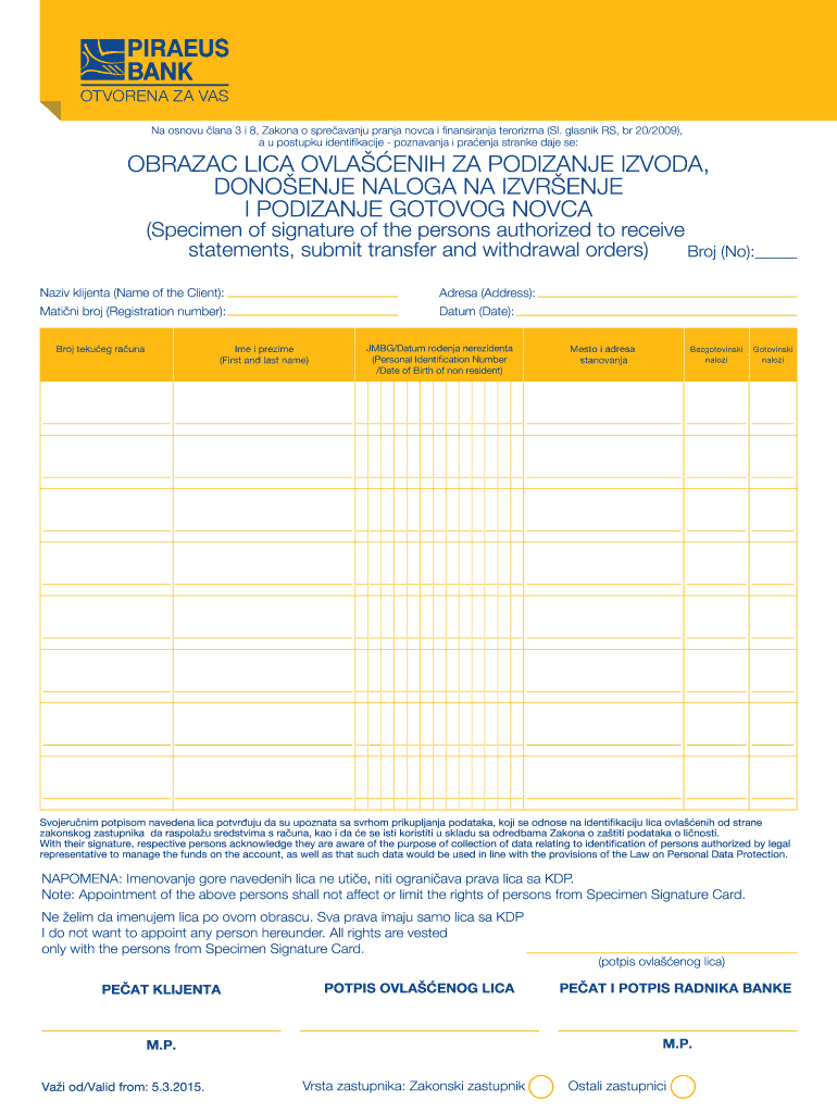 Fillable Online Obrazac ovlascenih lica za predaju instr pp - portrait ...