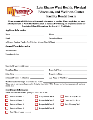 Fillable Online winthrop Lois Rhame West Health, Physical Education, and Wellness Center ...