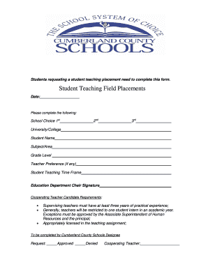 Fillable Online cusoeprofessionaleducation Students requesting a student teaching placement need ...