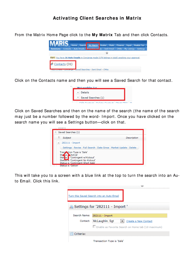 Fillable Online Activating Client Searches in Matrix Fax Email Print ...