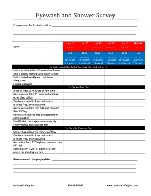 Fillable Online Eyewash and Shower Survey - National Safety Inc Fax ...