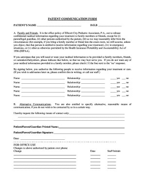 Fillable Online PATIENT COMMUNICATION FORM ... Fax Email Print - pdfFiller