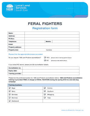 Fillable Online southeast lls nsw gov Feral Fighters Registration Form ...