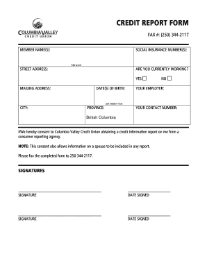 Fillable Online cvcu bc Credit Report Form - bcvcubbbcbbcab Fax Email ...