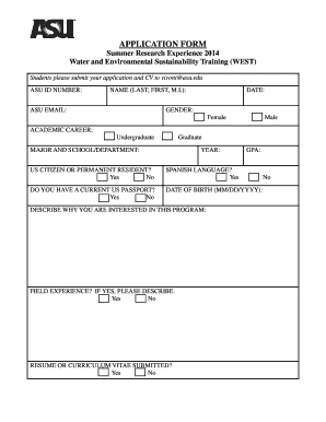 Fillable Online hydrology asu APPLICATION FORM Summer Research ...