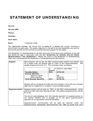Fillable Online 2015 Statement of Understanding - Baptist Union of ...