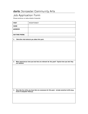 Fillable Online thepoint org Darts Doncaster Community Arts Job ...