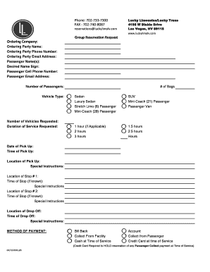 Fillable Online Group Reservation Request Form - Lucky Limousine Fax ...