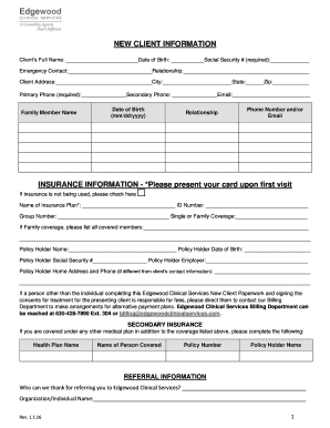 Fillable Online New Client Paperwork 2016 - Edgewood Clinical Services ...