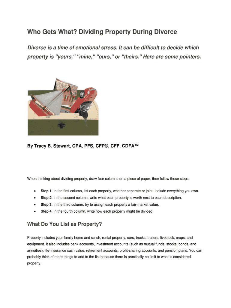 Fillable Online Dividing Property During Divorce Fax Email Print ...