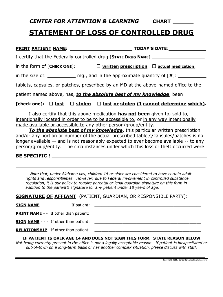 Fillable Online SP2-Loss of Controlled Drug Explanation - Center for ...