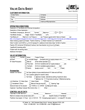 Fillable Online VALVE DATA S - High Performance Fax Email Print - pdfFiller