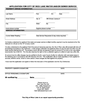 Fillable Online Water & Sewer Application - Rice Lake City Fax Email Print - pdfFiller