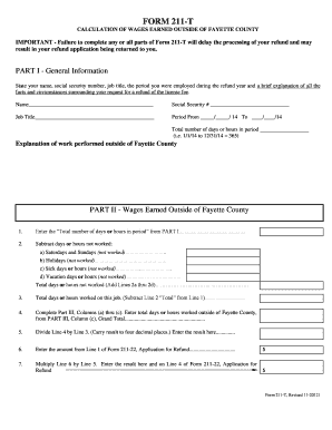 Fillable Online FORM 211T CALCULATION OF WAGES EARNED OUTSIDE OF ...