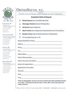 Fillable Online orthosouth Outpatient Referral Request ...