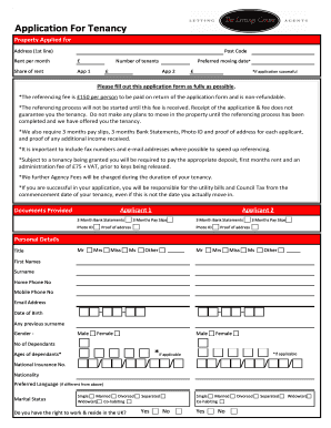 Fillable Online Application For Tenancy - The Lettings Centre Ltd Fax ...
