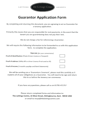 Fillable Online Guarantor Application Form - The Lettings Centre Fax Email Print - pdfFiller