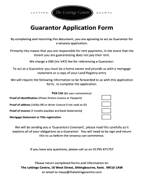 Fillable Online Guarantor Application Form - The Lettings Centre Ltd Fax Email Print - pdfFiller