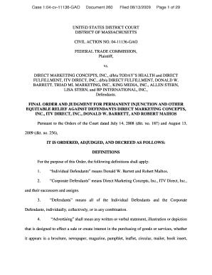 Fillable Online ftc FINAL ORDER AND JUDGMENT FOR PERMANENT INJUNCTION ...
