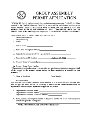 Fillable Online GROUP ASSEMBLY PERMIT APPLICATION - Jackson GA Fax Email Print - pdfFiller