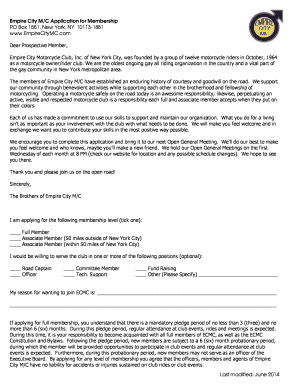 Fillable Online Empire City MC Application for Membership PO Box 1881 ...