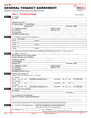 Fillable Online Form 18a GENERAL TENANCY AGREEMENT Residential ...