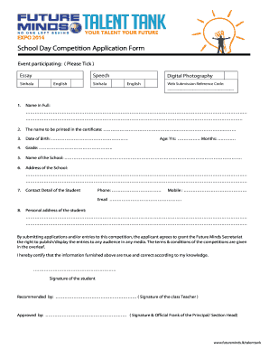 Fillable Online futureminds School Day Competition Application Form ...