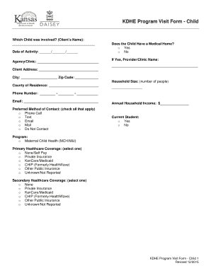 Fillable Online KDHE Program Visit Form - Child - Daisey Solutions Fax ...