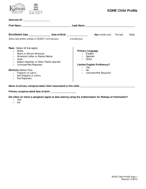 Fillable Online KDHE Child Profile - Daisey Solutions Fax Email Print ...